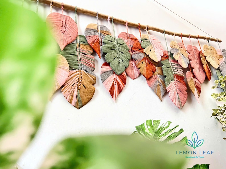 Large Macrame Monstera Leaf Wall Art: Colorful Boho Tapestry - Etsy