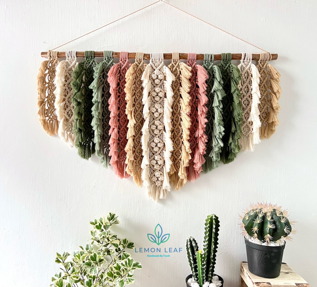 Rustic Handmade Leaves Hanging on the Wall, Macrame Feather Wall ...