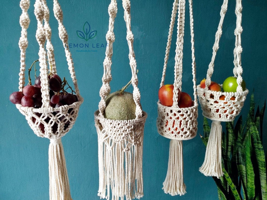 Macrame Fruit Hanging Basket: Boho Kitchen Decor - Etsy