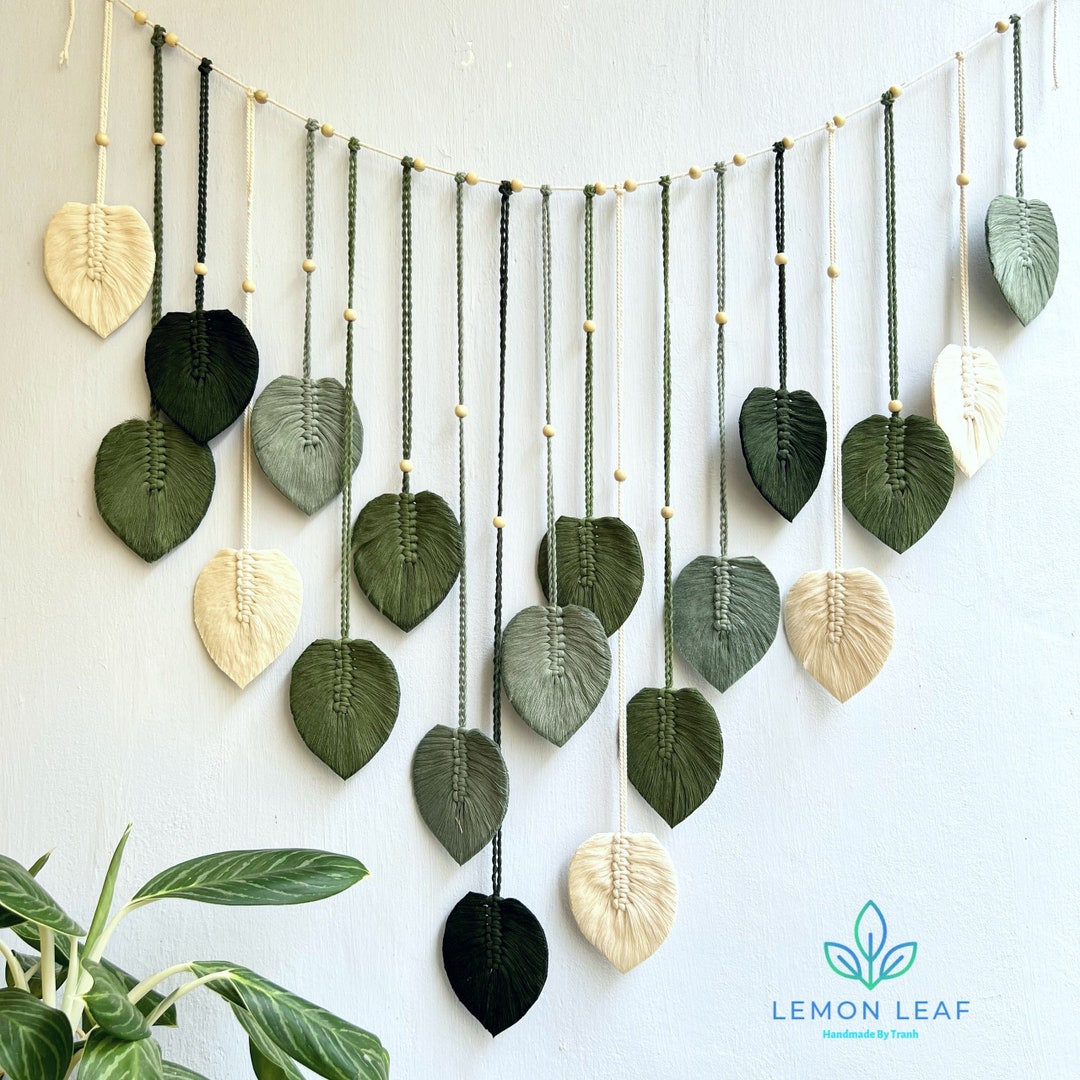 Green Leaf Macrame Wall Hanging: Large Boho Tapestry - Etsy