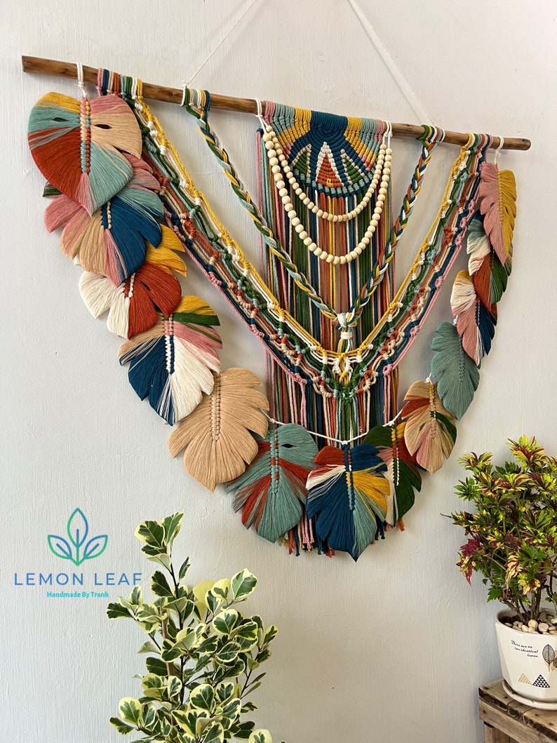 Large Boho Colored Macrame Wall Hanging, Macrame Feather Wall Hanging ...