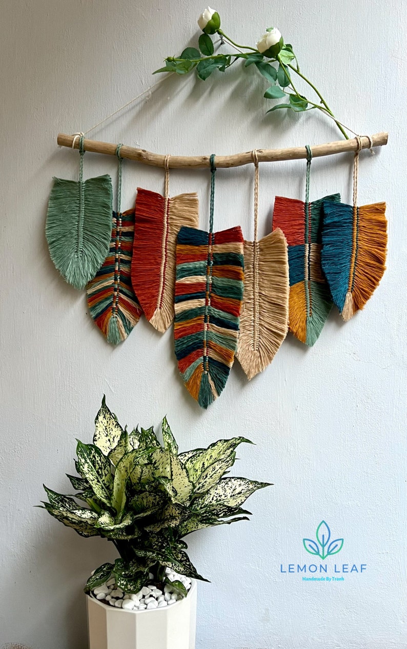 Custom Wall Mounted Macrame Large Feathers Macrame Feather | Etsy