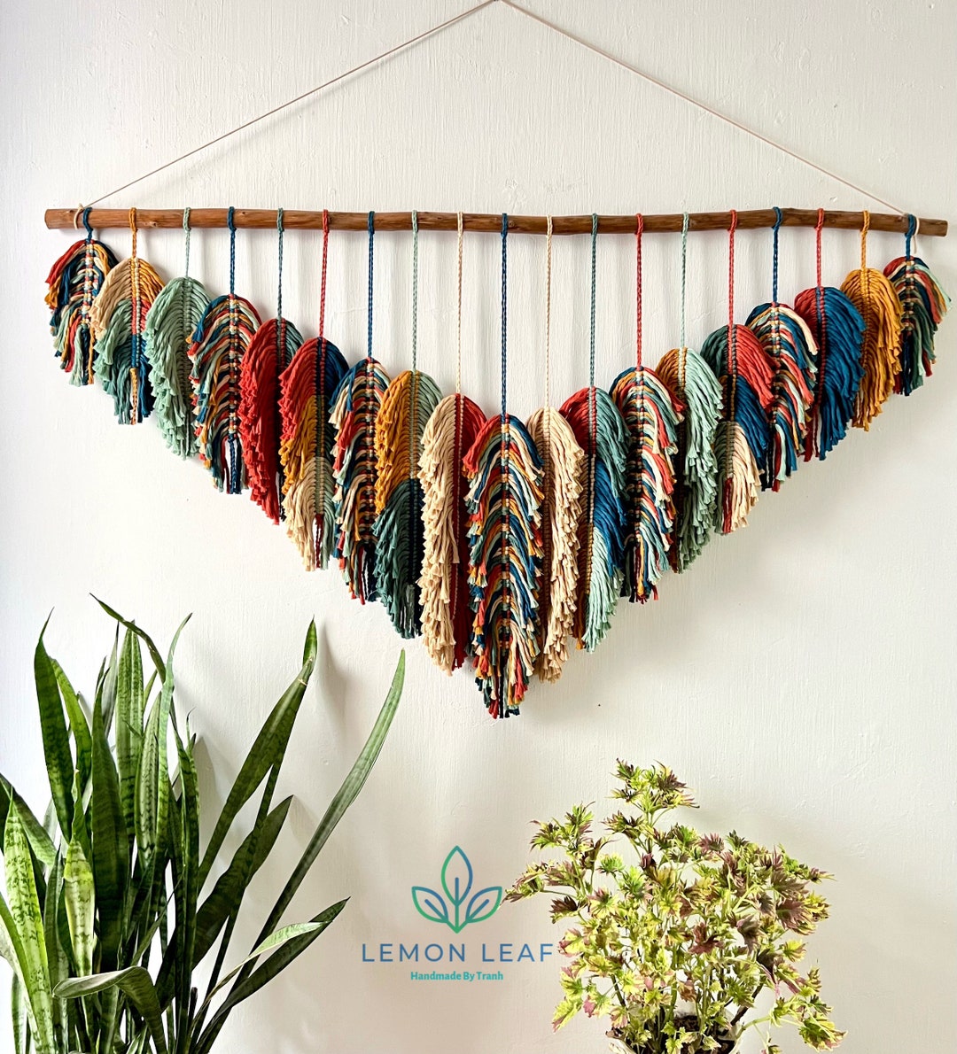 Rustic Handmade Leaves Hanging on the Wall, Macrame Feather Wall ...