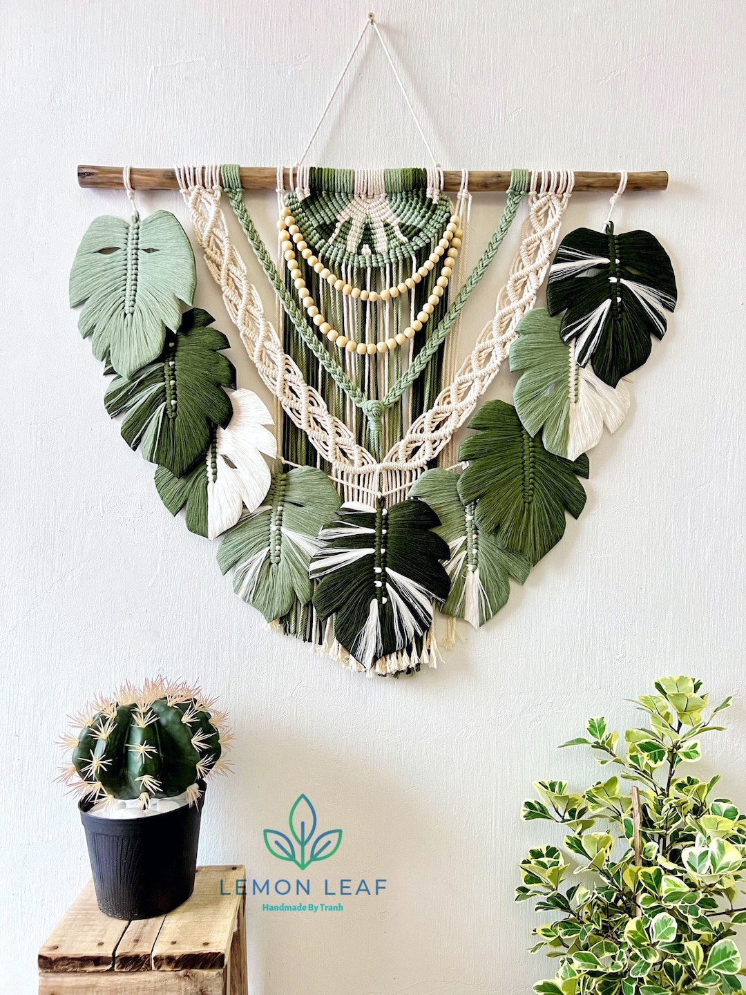 Monstera Green Leaf Macrame Large Wall Hanging, Large Leaf Macrame Wall ...
