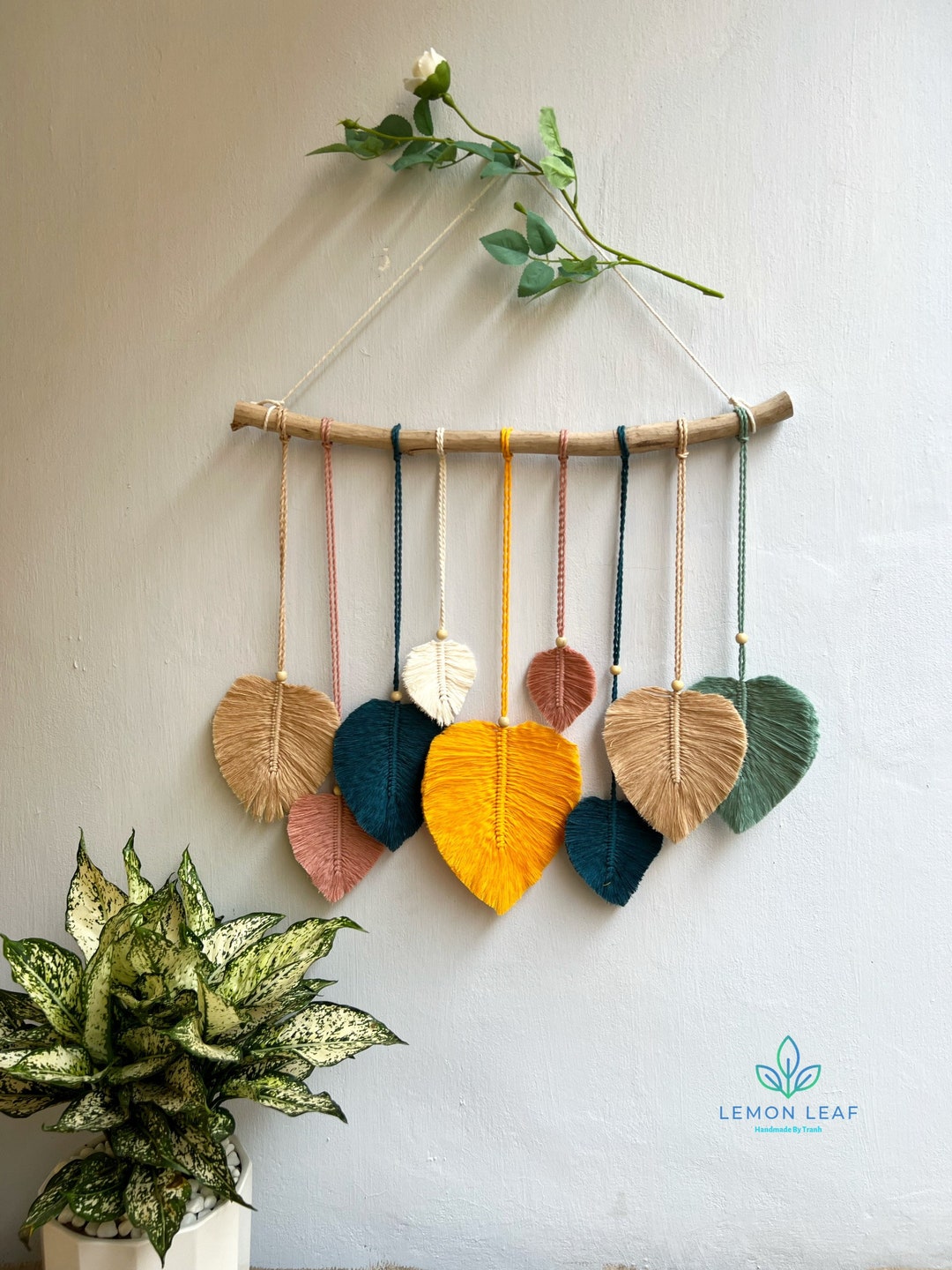 Boho Handmade Macrame Leaves Wall Hanging Macrame Feather Wall Hanging Gift for Mom Home Decoration Nursery Decoration Etsy