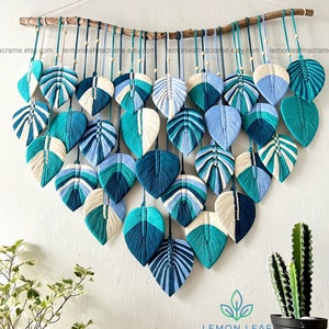 Navy Blue Macrame Leaf Wall Hanging: Large Boho Wall Art - Etsy