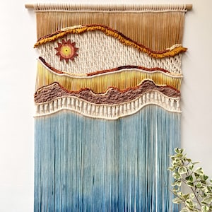 Macrame Painting of Sunset Over the Ocean, Living Room Decor, Geometric ...