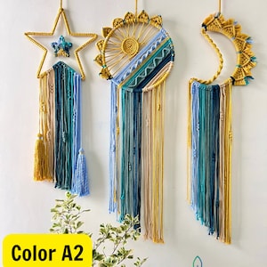Macrame Moon Star Sun Wall Hanging, Decorative Craft Macrame, Blue Sea ...