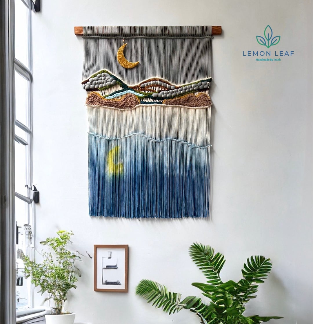 Natural Landscape Art Macrame Painting, Living Room Decor, Geometric ...
