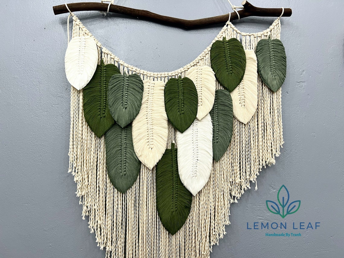 Green Leaf Macrame Wall Hanging Large Leaf Macrame Wall - Etsy