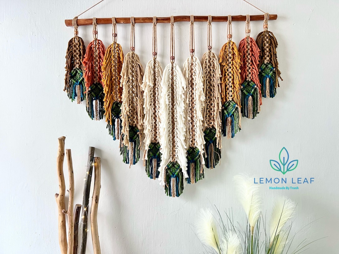Macrame Peacock Feather Wall Hanging, Boho Home Decor, Rustic Feather ...