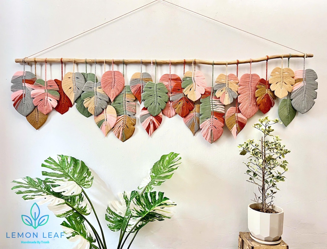 Large Macrame Monstera Leaf Wall Art: Colorful Boho Tapestry - Etsy