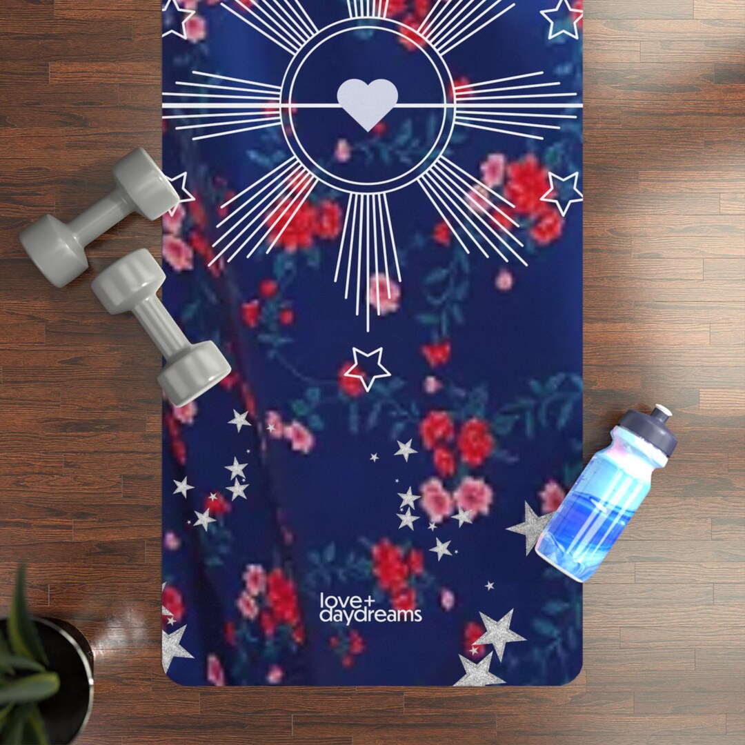 Yoga Mat, Flowers Heart Stars Sun Design, Anti-slip Bottom, Extra Long ...