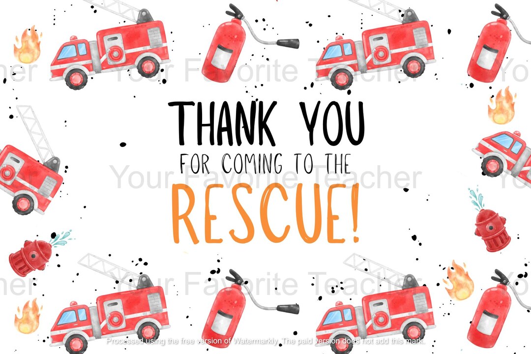 Fire Truck Thank You Card PNG - Etsy