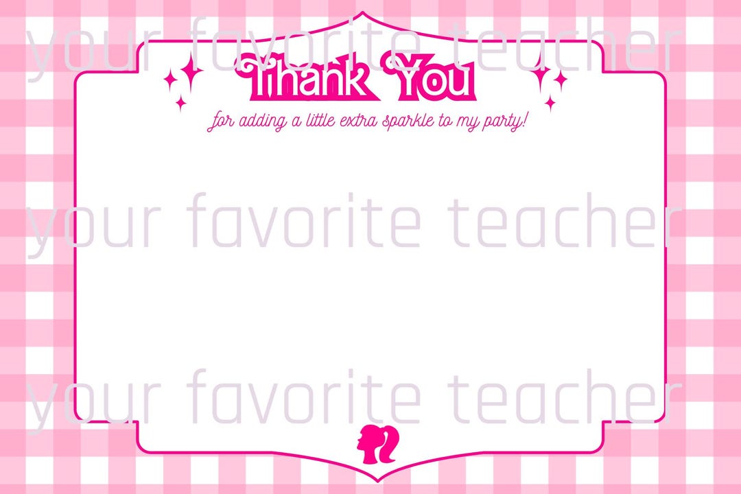 Barbie Party Thank You Card PNG - Etsy