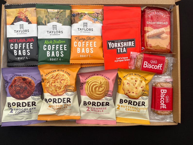 Coffee & Tea Gift Hamper | Letterbox Biscuit Box - Etsy UK