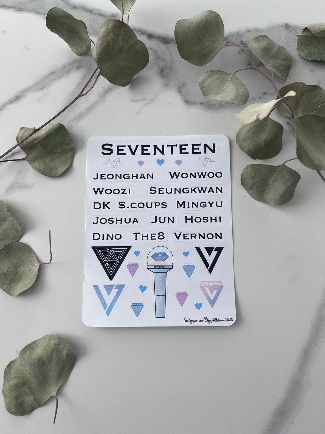 Seventeen SVT Kpop Sticker Sheet 1 Sheet, Matte or Vinyl, Bullet ...