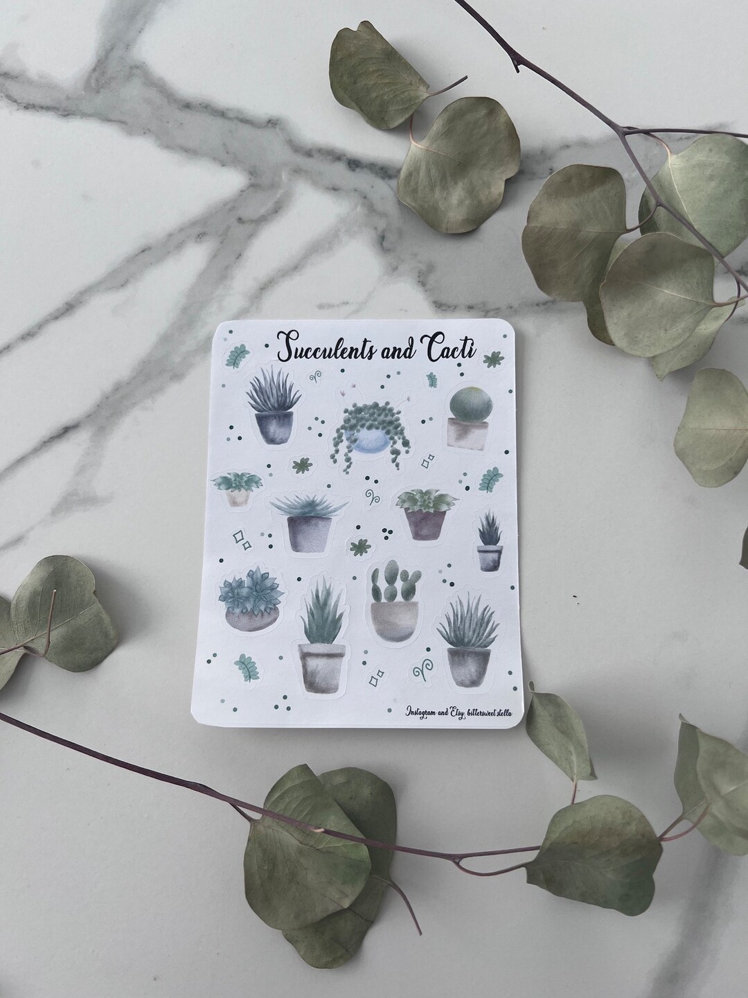 Succulents and Cacti Sticker Sheet - 1 Sheet, Watercolor, Matte or ...