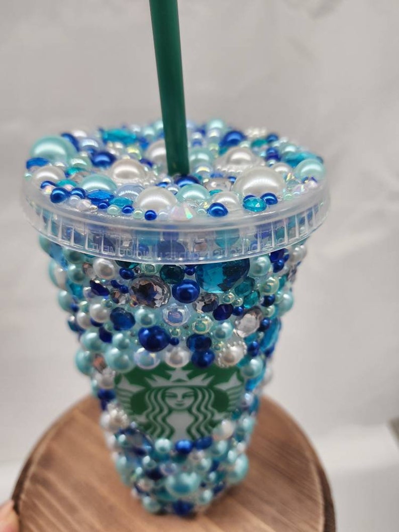 Rhinestone/pearl Beaded 24oz Tumbler Cup With Lid and Straw Coffee and ...