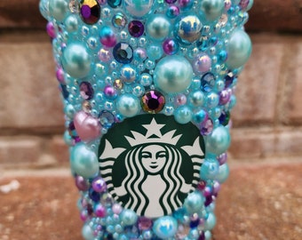 Rhinestone/pearl Beaded 24oz Tumbler Cup With Lid and Straw Coffee and ...