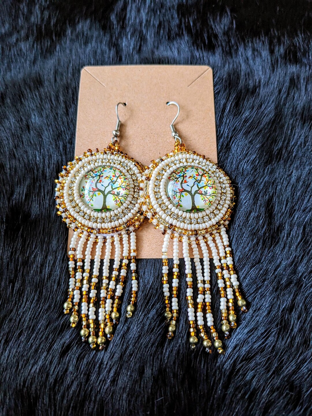 Beaded Earrings, Moosehide Backing, Handmade Métis Beadwork - Etsy