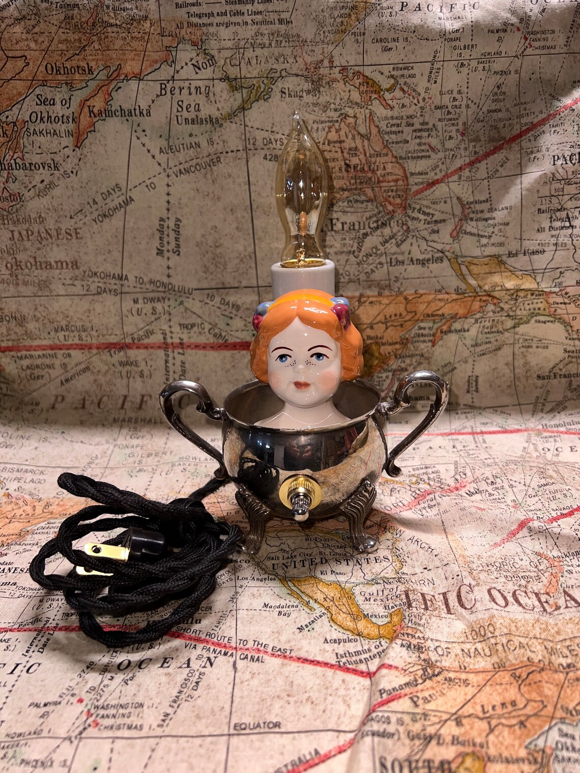 Small Silver Sugar Bowl Doll Head Lamp - Etsy