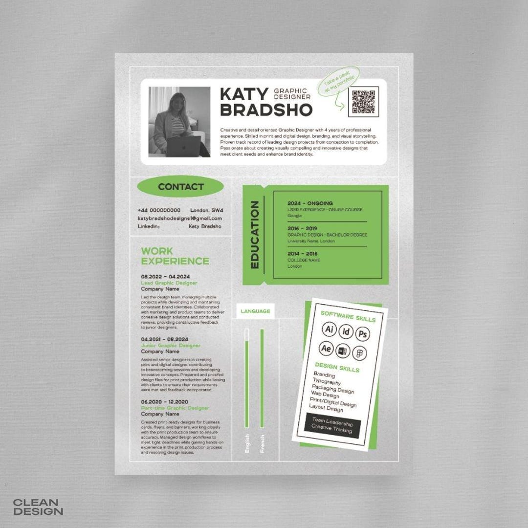 Creative CV One-pager Template for Graphic Designers | Modern, Editable ...