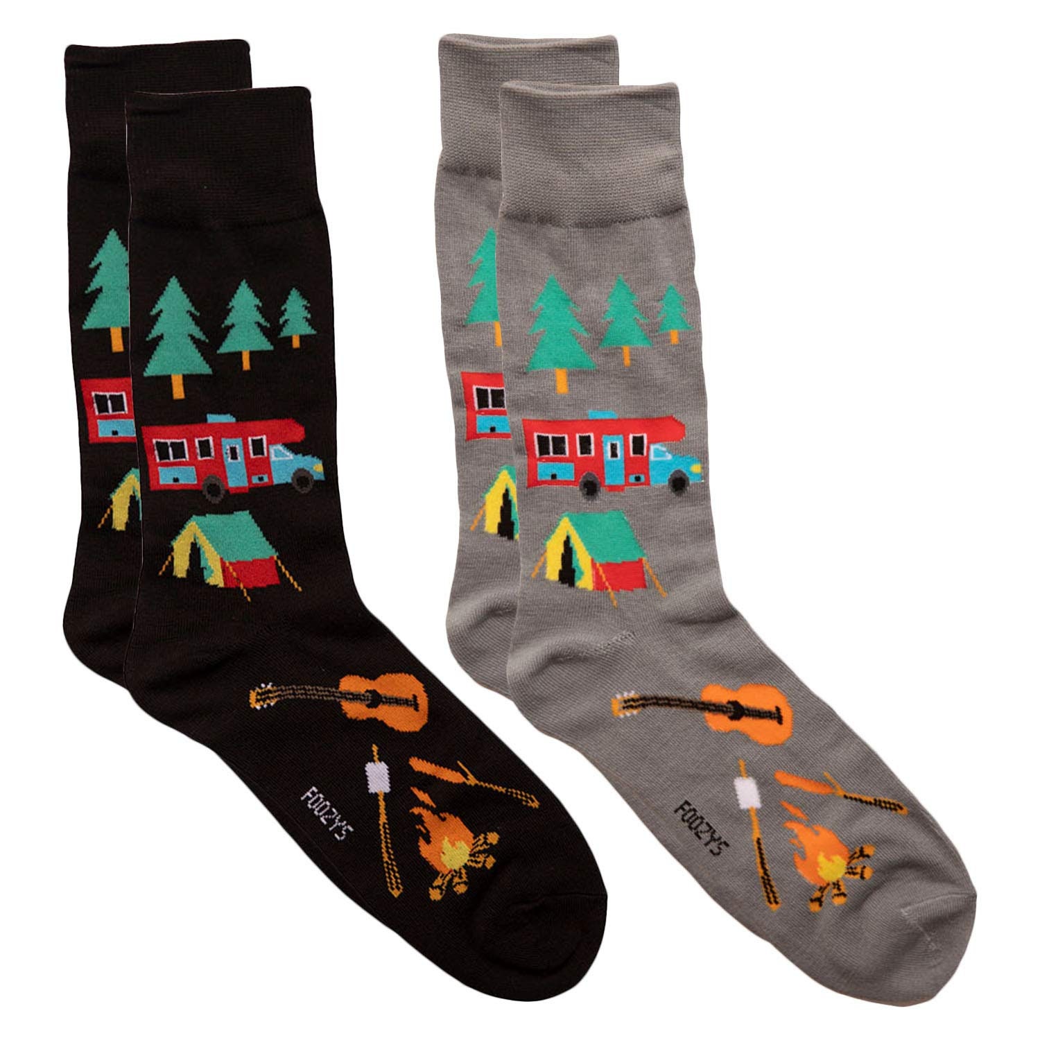 Foozys Mens Fun Outdoors Themed Novelty Crew Socks 2 Pairs in Two ...
