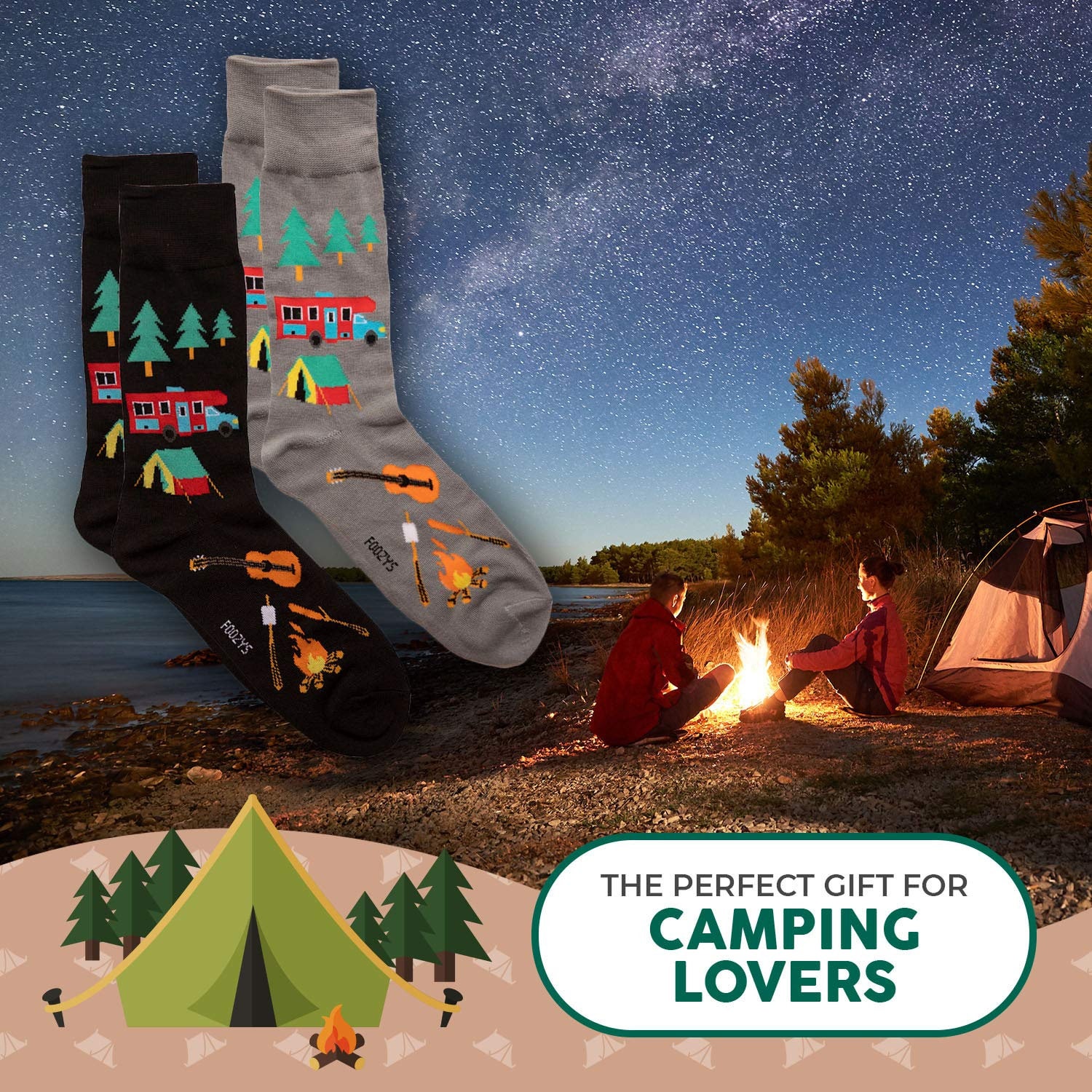 Foozys Mens Fun Outdoors Themed Novelty Crew Socks 2 Pairs in Two ...