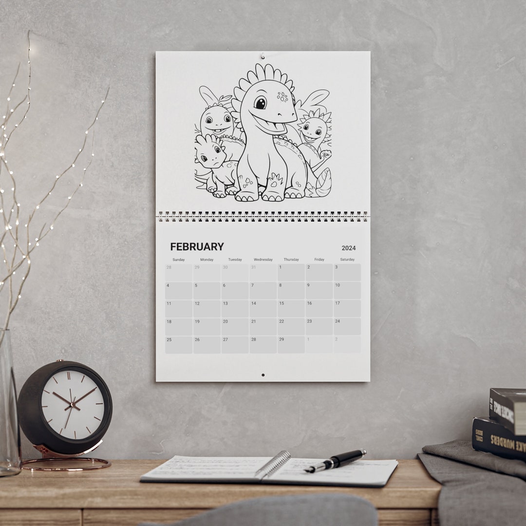 2024 Calendar With Coloring Dinosaurs, Coloring Pages for Children, Fun ...