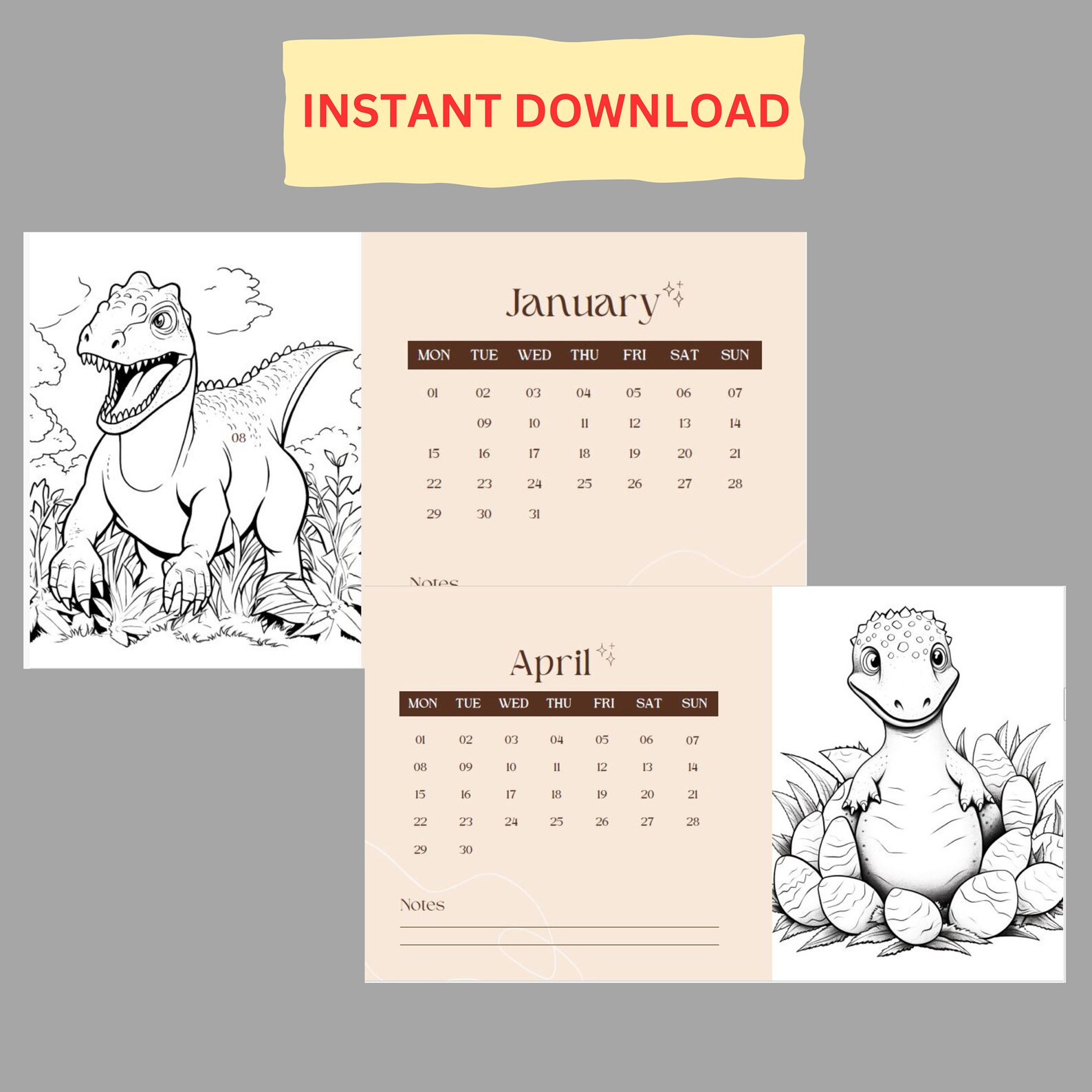 2024 Calendar With Coloring Pages 2024 Monthly Planner Coloring Pages ...