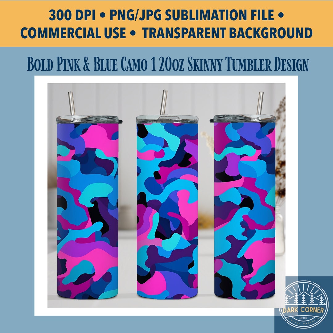 Bold Pink & Blue Camo 1 Collection 20oz Tumbler Design, Skinny Tumbler ...