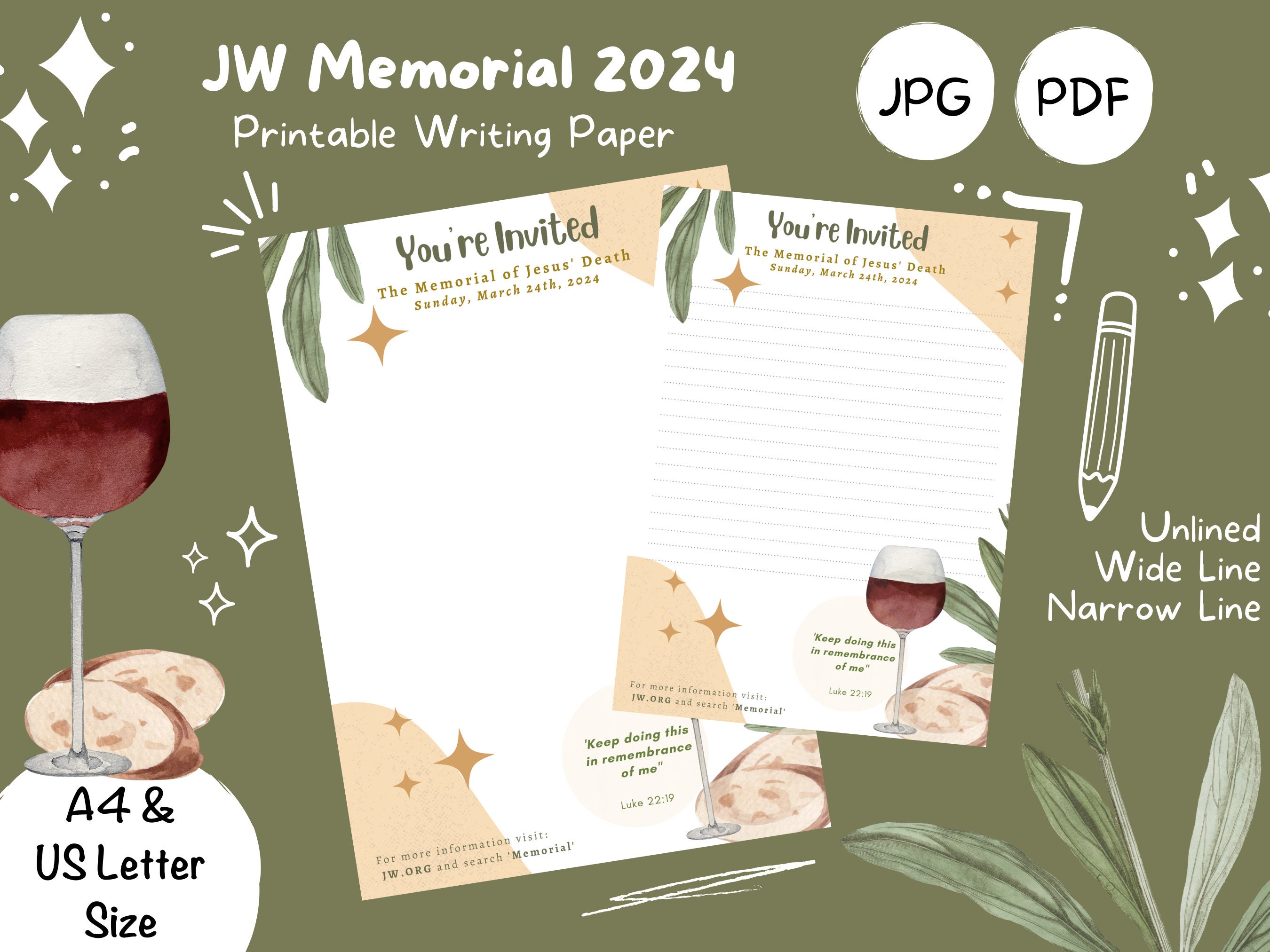 JW Aesthetic Memorial Invite 2024 Printable Letter Writing Paper A4 US ...