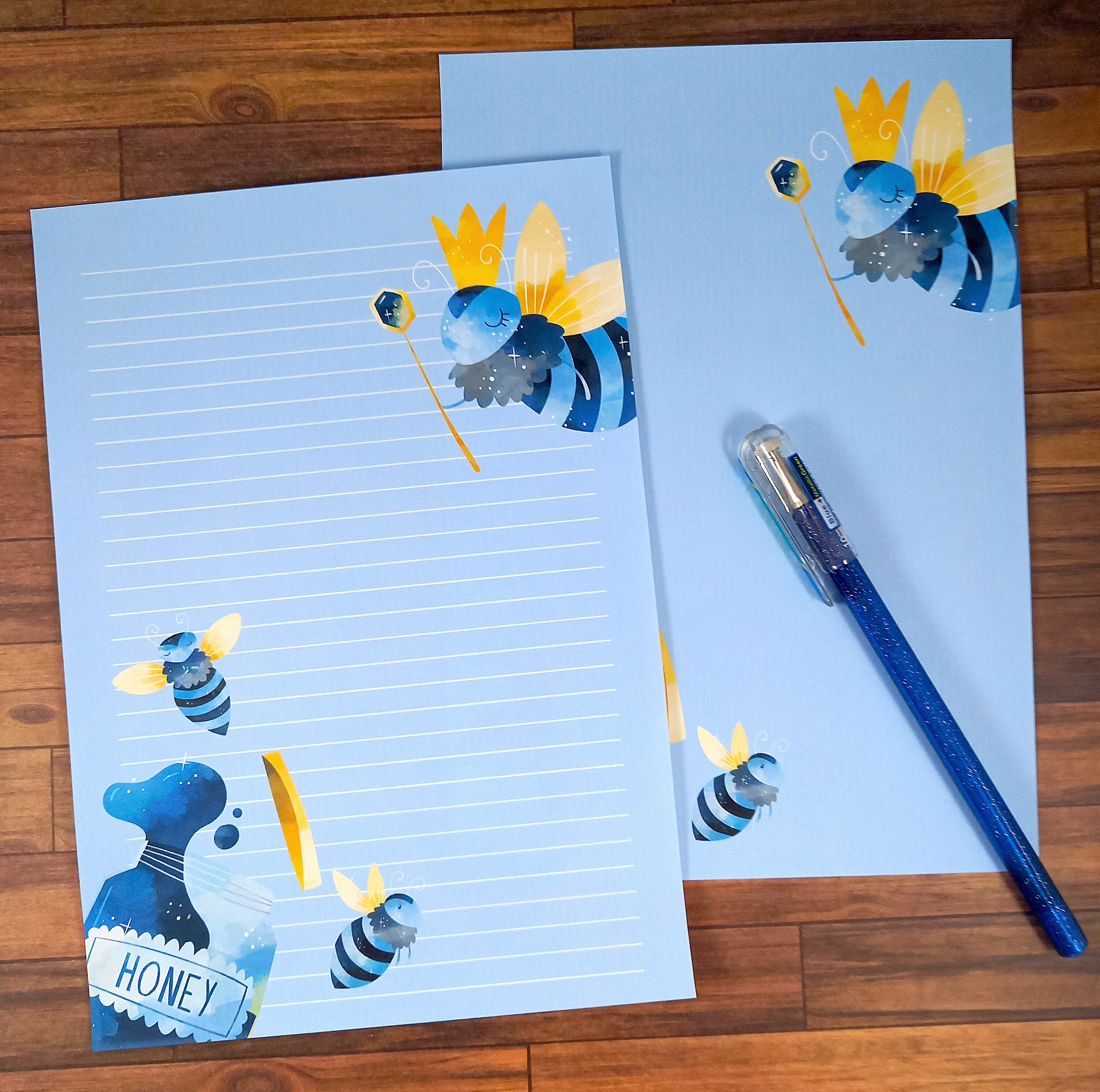 Blue Bee Printable Letter Writing Paper Stationery Digital - Etsy