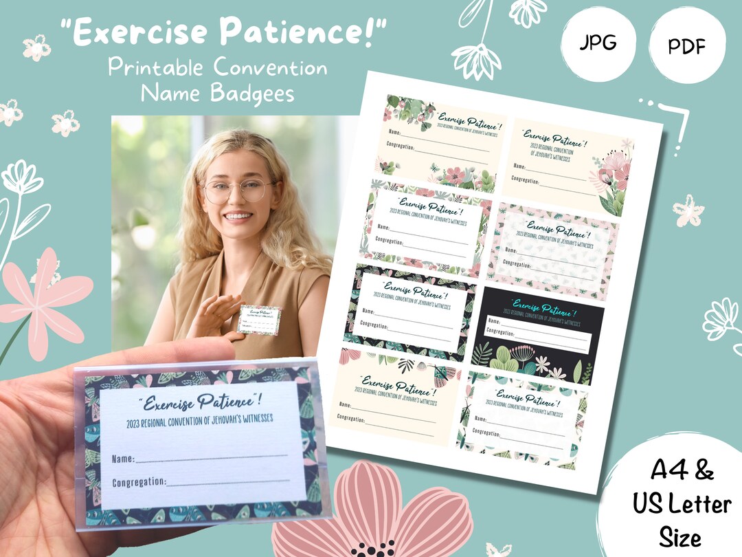 JW Convention Exercise Patience Name Badges 8 Designs Digital Download ...