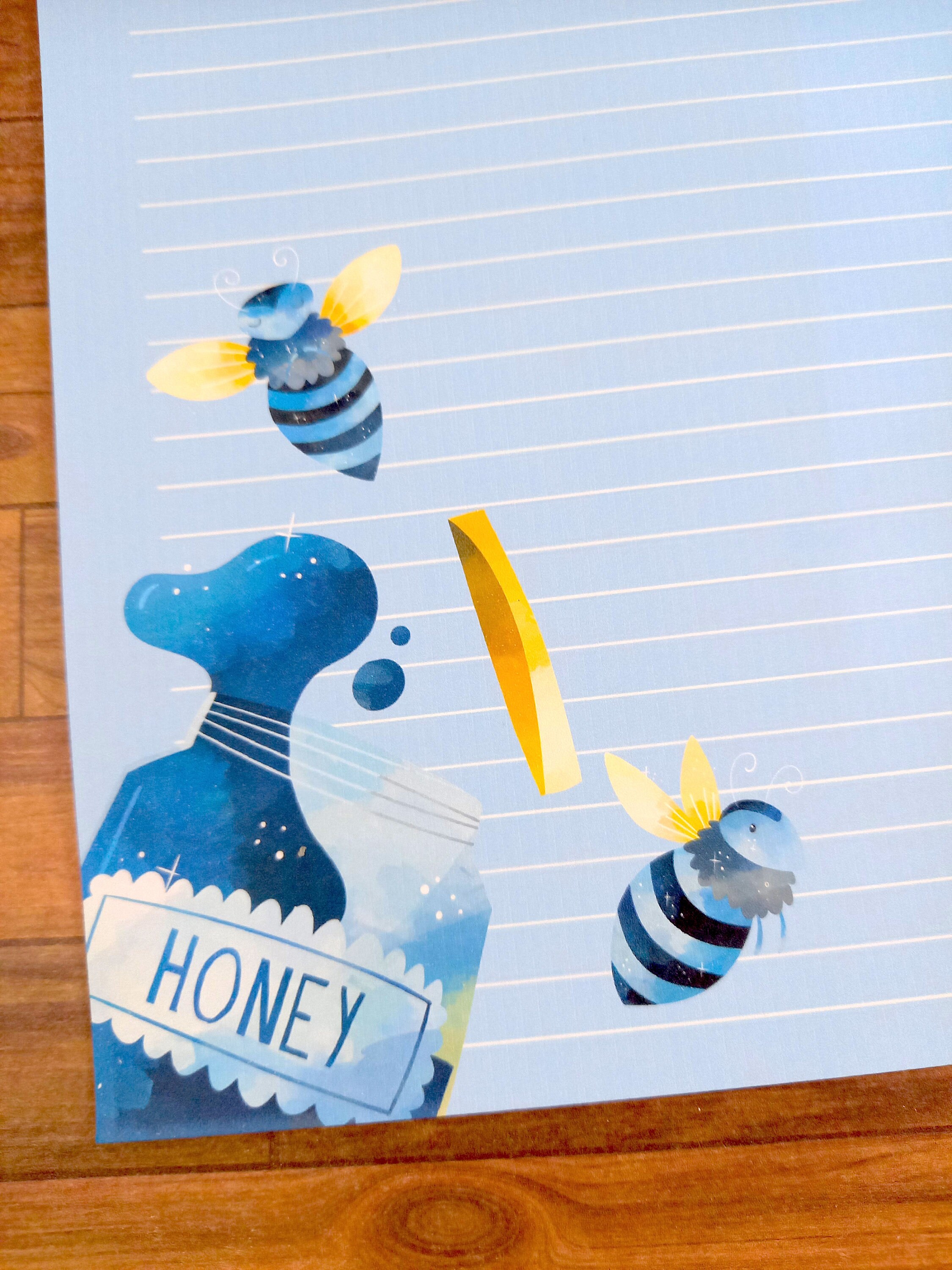 Blue Bee Printable Letter Writing Paper Stationery Digital - Etsy