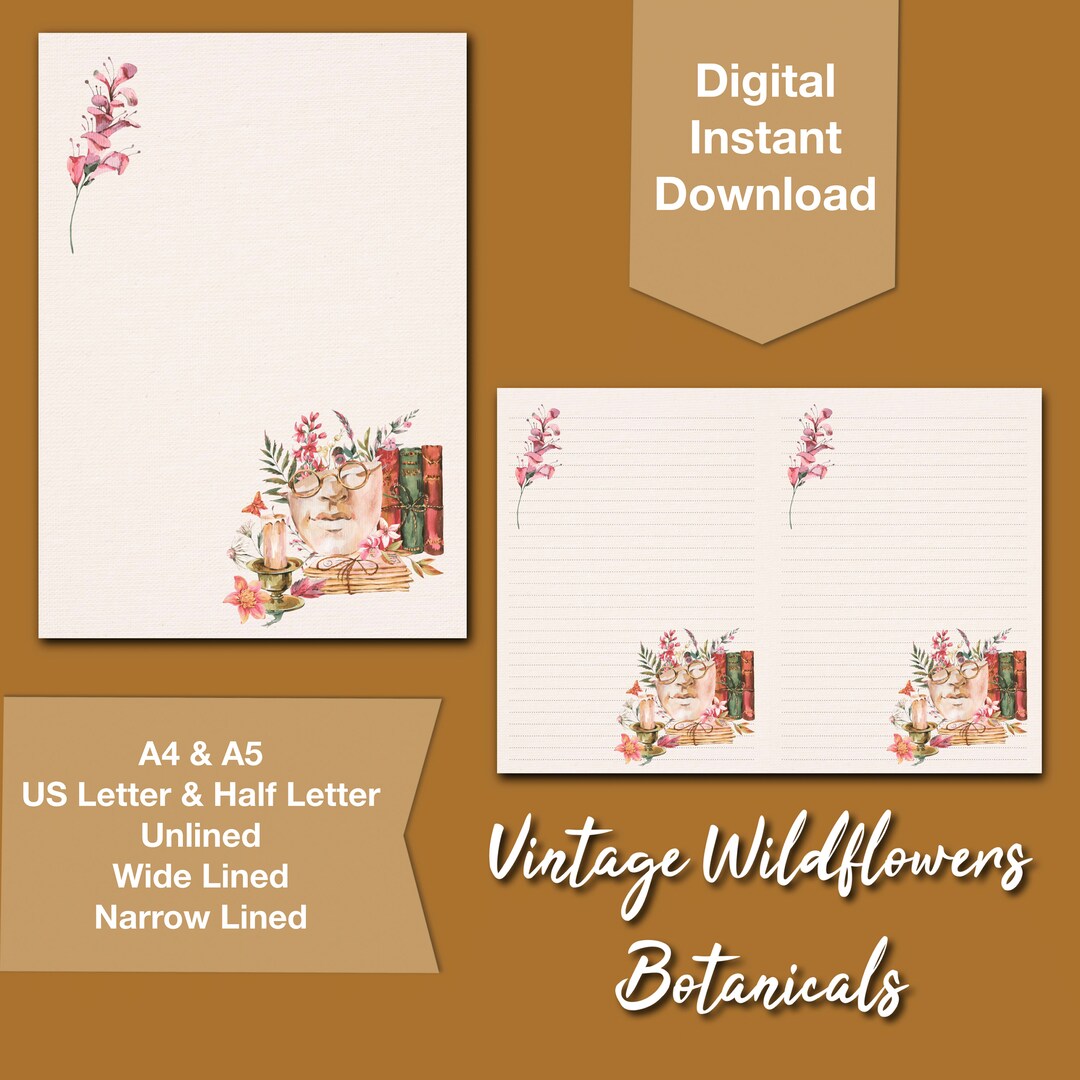 Vintage Wildflowers Printable Letter Writing PDF Instant Digital Paper ...