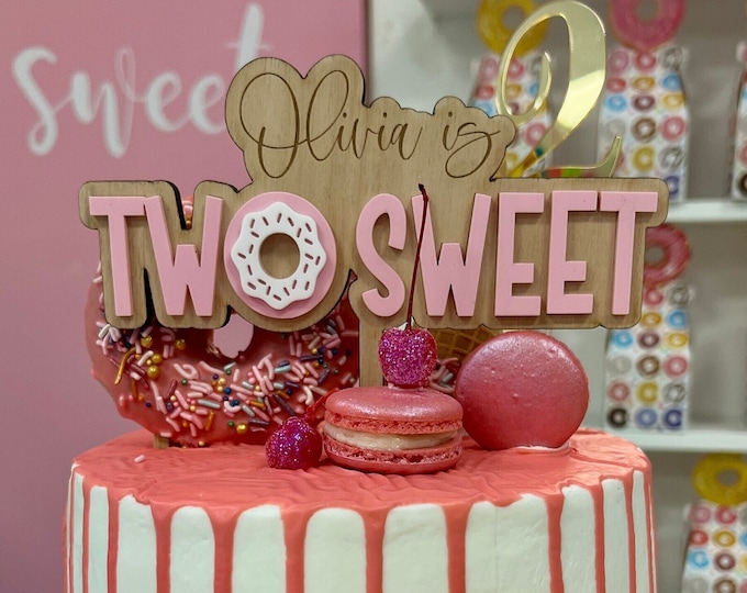 Two Sweet Cake Topper, Donut Cake Topper, 2 Sweet Birthday Party ...