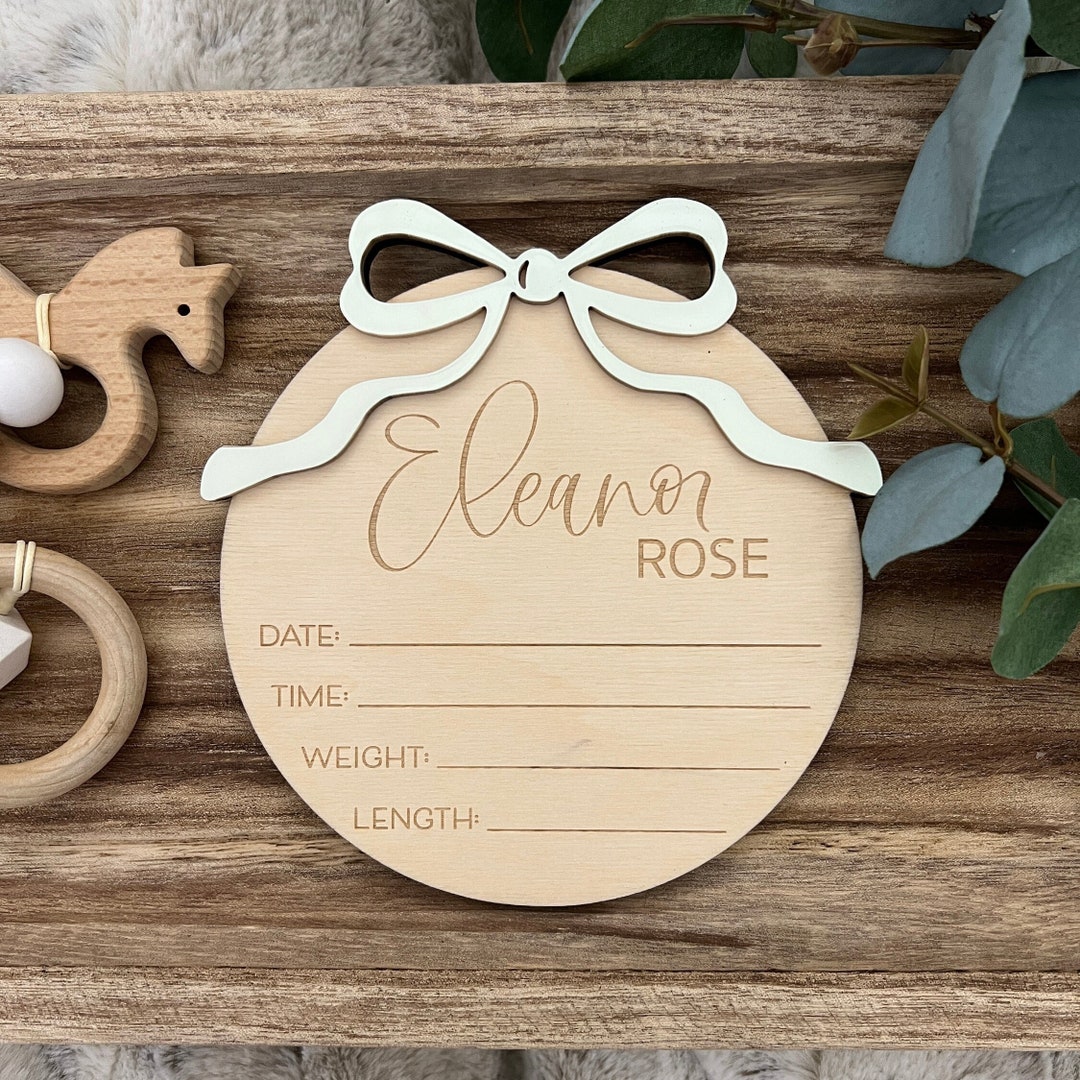 Bow Baby Birth Stat Sign Baby Girl Announcement Sign With Bow Wooden ...