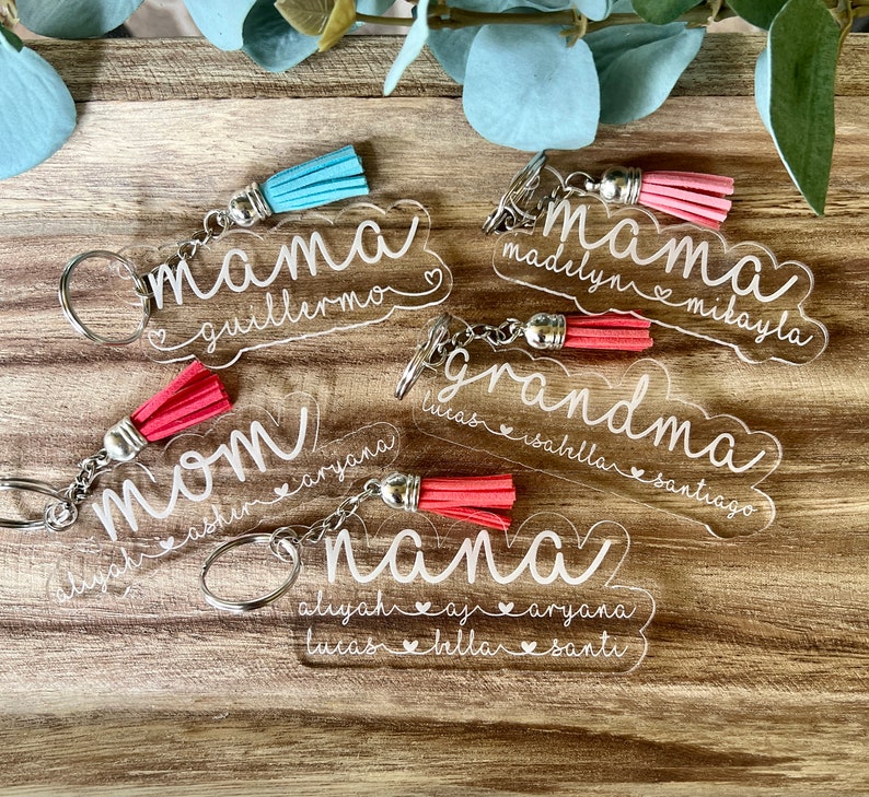 Personalized Acrylic Mama Keychain: Engraved Kids Names, Diaper Bag Tag ...
