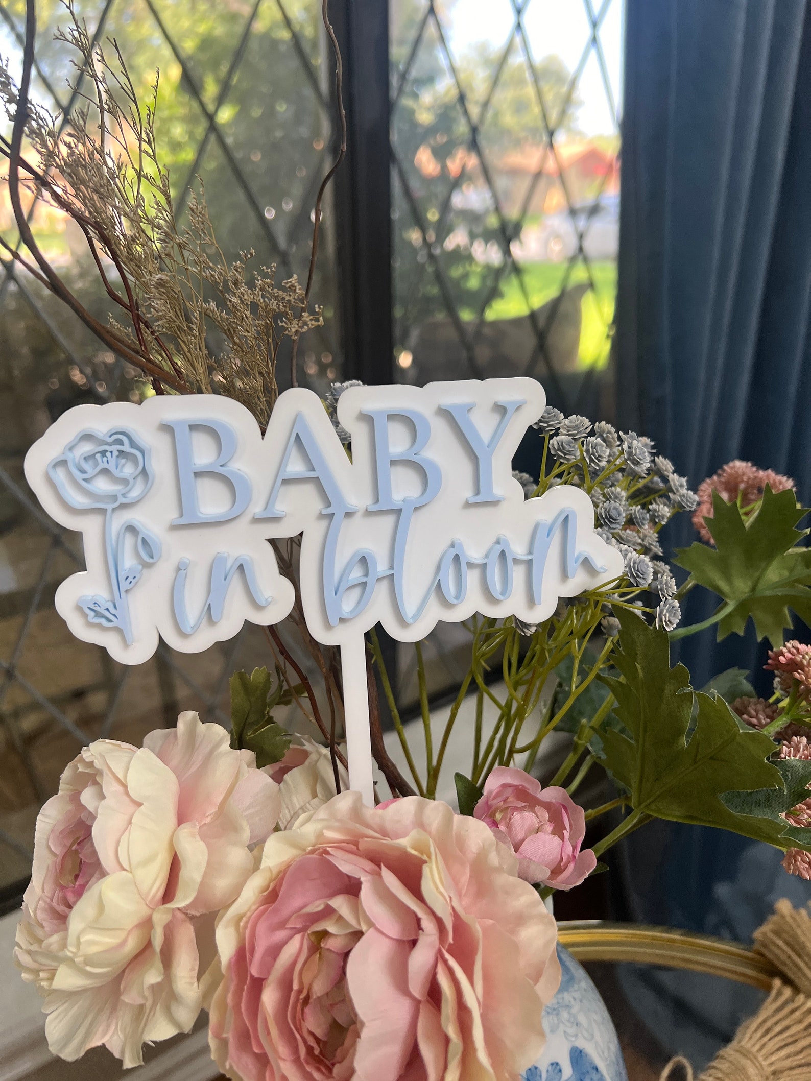 Baby in Bloom Cake Topper, Layered Acrylic Baby in Bloom Cake Topper ...