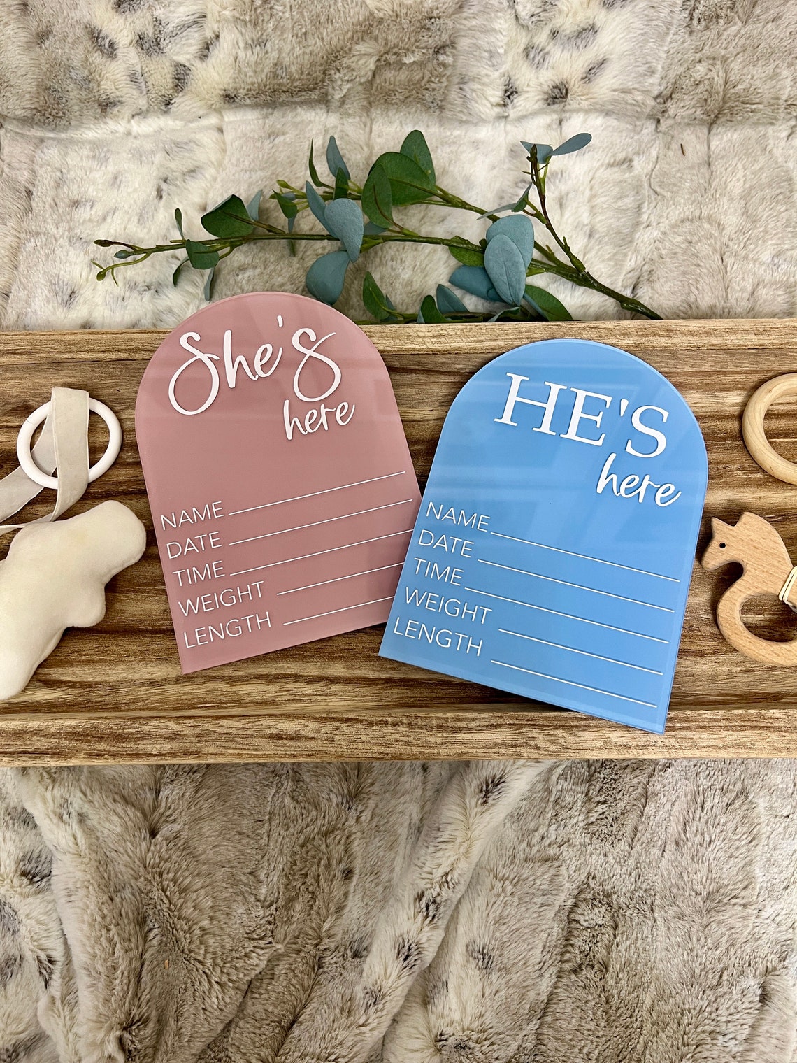 He's Here She's Here Baby Stat Sign Acrylic Baby Birth Announcement ...