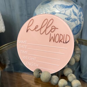Hello World Baby Stat Sign, Acrylic Baby Birth Announcement, Hello ...