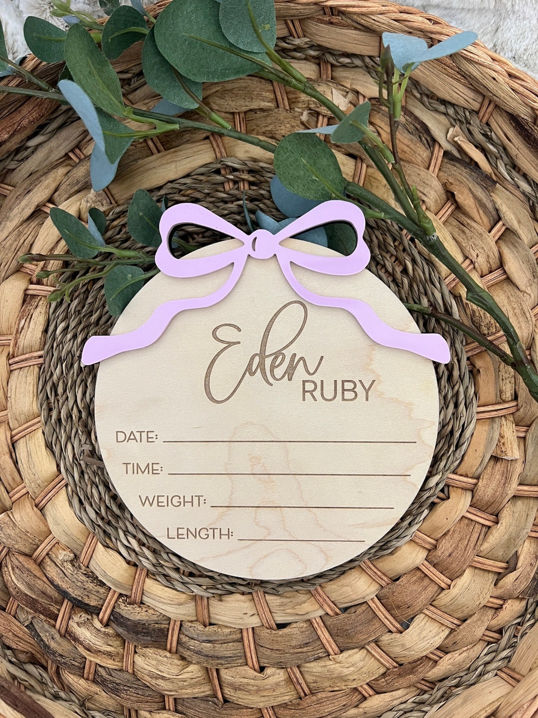 Bow Baby Birth Stat Sign Baby Girl Announcement Sign With Bow Wooden ...