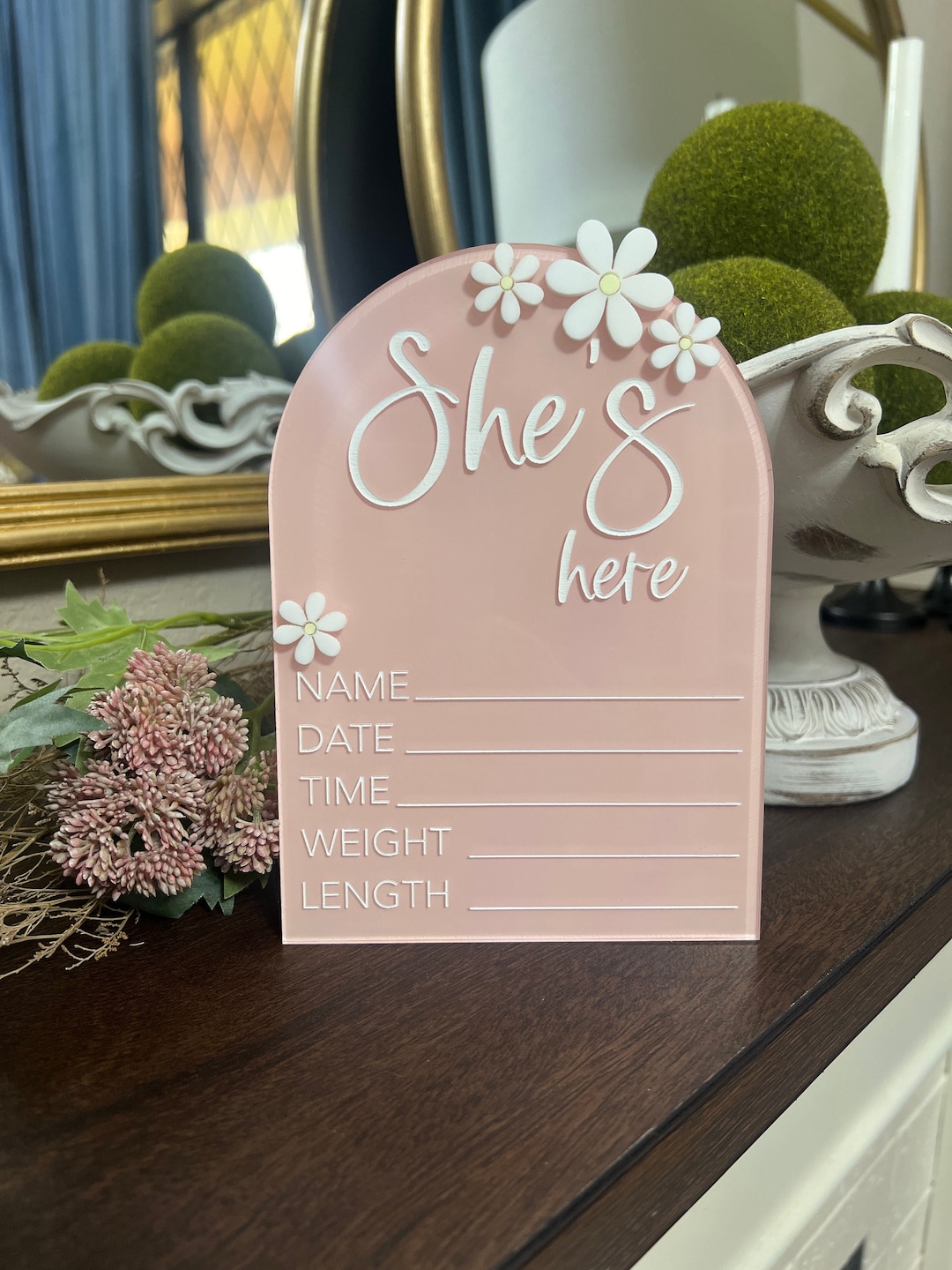She's Here Baby Stat Sign Baby Girl Hospital Sign Acrylic Baby Birth ...