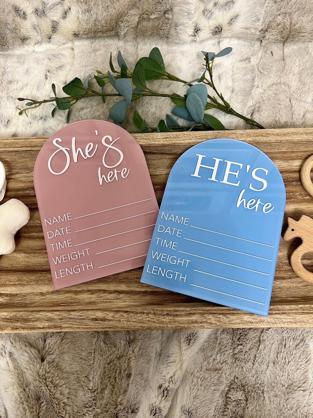 He's Here She's Here Baby Stat Sign Acrylic Baby Birth Announcement ...