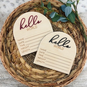 Hello World Baby Birth Announcement Sign Wooden Hello World Baby Stat ...