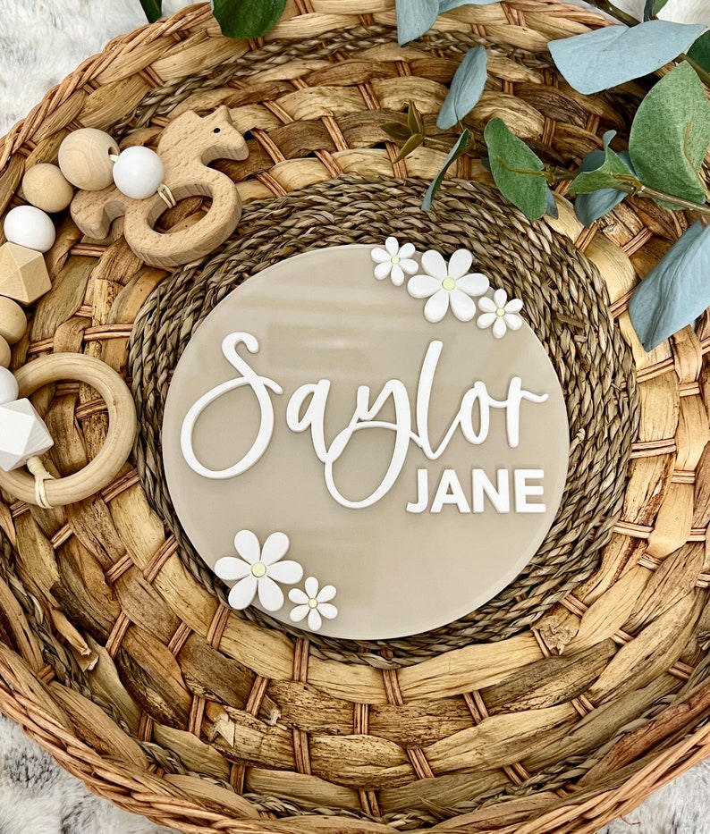 Acrylic Baby Name Announcement, Daisy Baby Hospital Sign, 3D Baby Name ...