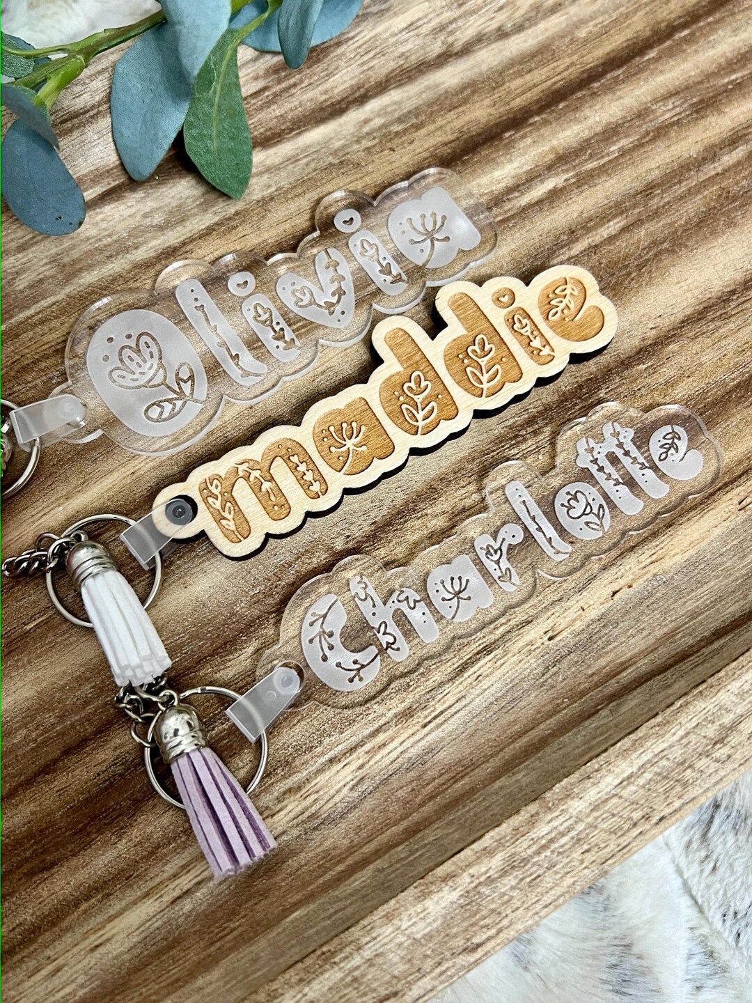 Acrylic Backpack Name Tag for Girls Personalized Floral Keychain Back ...