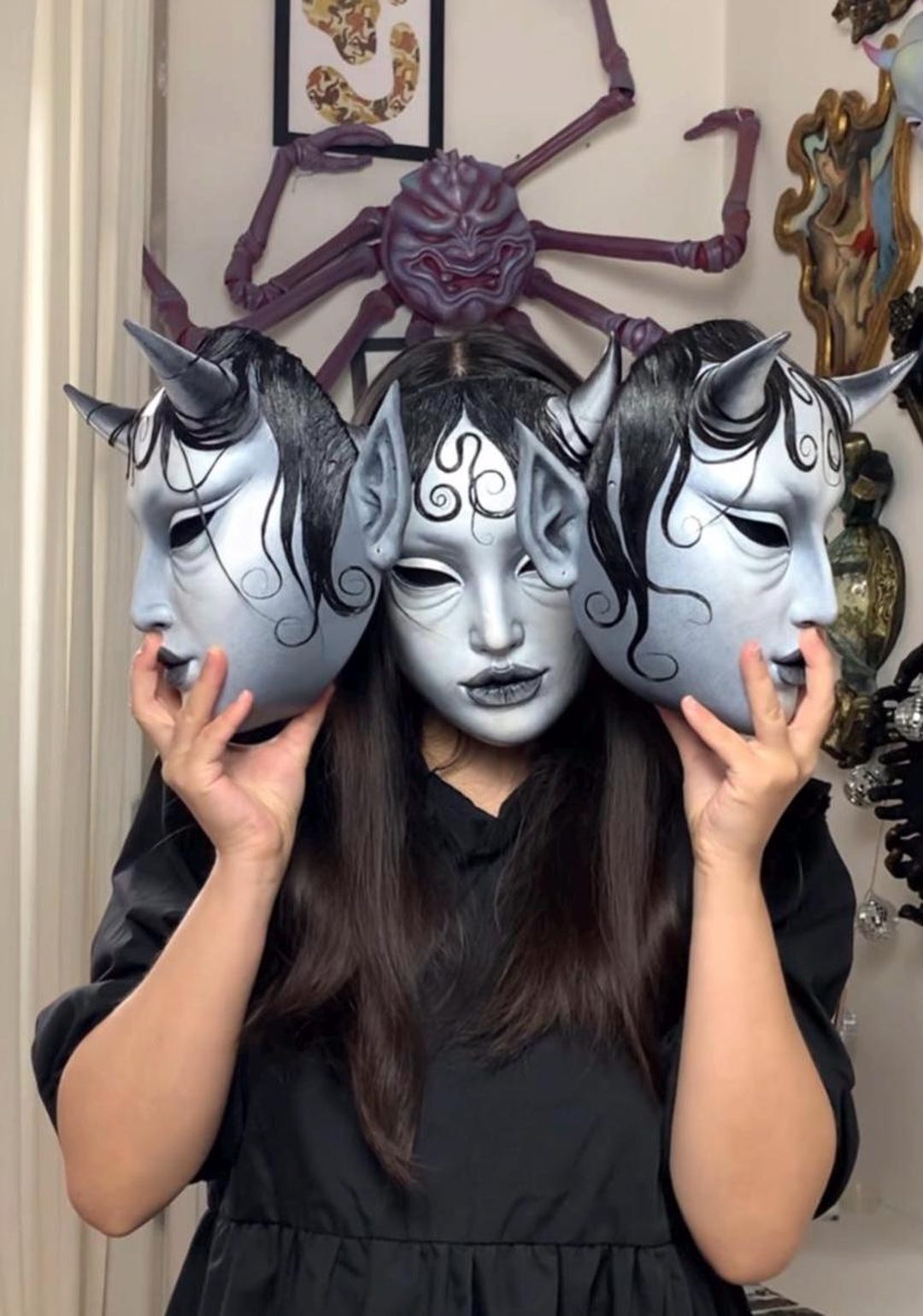 Black and White Demon Mask - Etsy
